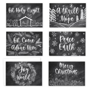 Hadley Designs 24 Black & White Religious Christmas Cards Boxed With Envelopes, 50 Holiday Greeting Cards, Blank Winter Postcard Set, Merry Christmas Cards, Seasons Greetings Note