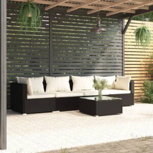 vraxo patio furniture set 5 piece with cushions poly rattan black,outdoor furniture sets-95.15lbs