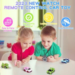 LOGOPLAY 2024 New Mini Remote Control Car Watch Toys, 2.4 GHz Cartoon RC Watch Racing Car, USB Charging Remote Control Car, Watch Car Hand Controlled Watch RC Car for Boys Girls Birthday Gift (Pink)