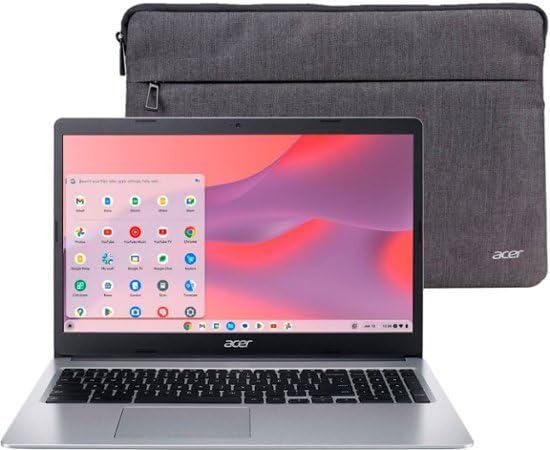 acer Chromebook 315,15.6" HD Display Laptop,Intel Celeron N4020(2.8GHZ), 4GB LPDDR4 RAM, 64GB eMMC SSD, Chrome OS, Silver, with Laptop Bag and TWE 64GB SD Card