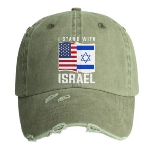 israel flag hat i stand with israel hats i support israel baseball cap golf usa american flag hats olive-green