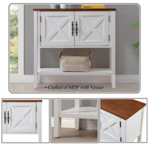 Warmiehomy Console Table Sofa Table with 2 Door Cabinets, Entryway Table with Storage Shelf, Farmhouse Entry Way Table Buffet Sideboard for Kitchen, Hallway, Foyer, Dining Room,Antique White