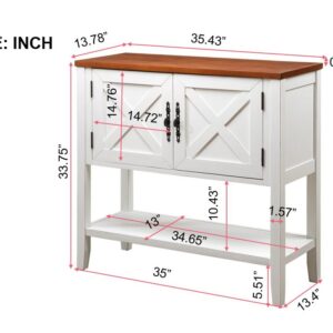 Warmiehomy Console Table Sofa Table with 2 Door Cabinets, Entryway Table with Storage Shelf, Farmhouse Entry Way Table Buffet Sideboard for Kitchen, Hallway, Foyer, Dining Room,Antique White