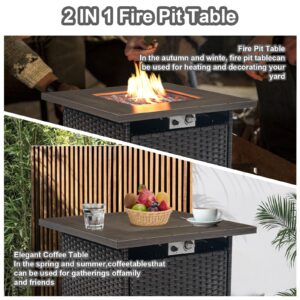 HUMMUH 30" Square Propane Fire Pit Table, 50,000 BTU Outdoor Gas Fire Pit with Lid and Lava Rock 2-in-1 Steel Fire Table for Porch Backyard Deck Balcony - Brown