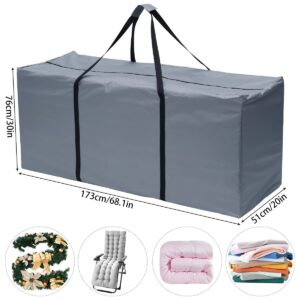 Patio Cushion Storage Bag Waterproof, Outdoor Garden Furniture Cushion Trunk Storage Bag Zipped Case Waterproof 210D Heavy Duty Rip Proof Oxford Fabric Christmas Tree Storage Bag (Grey 173*76*51cm)