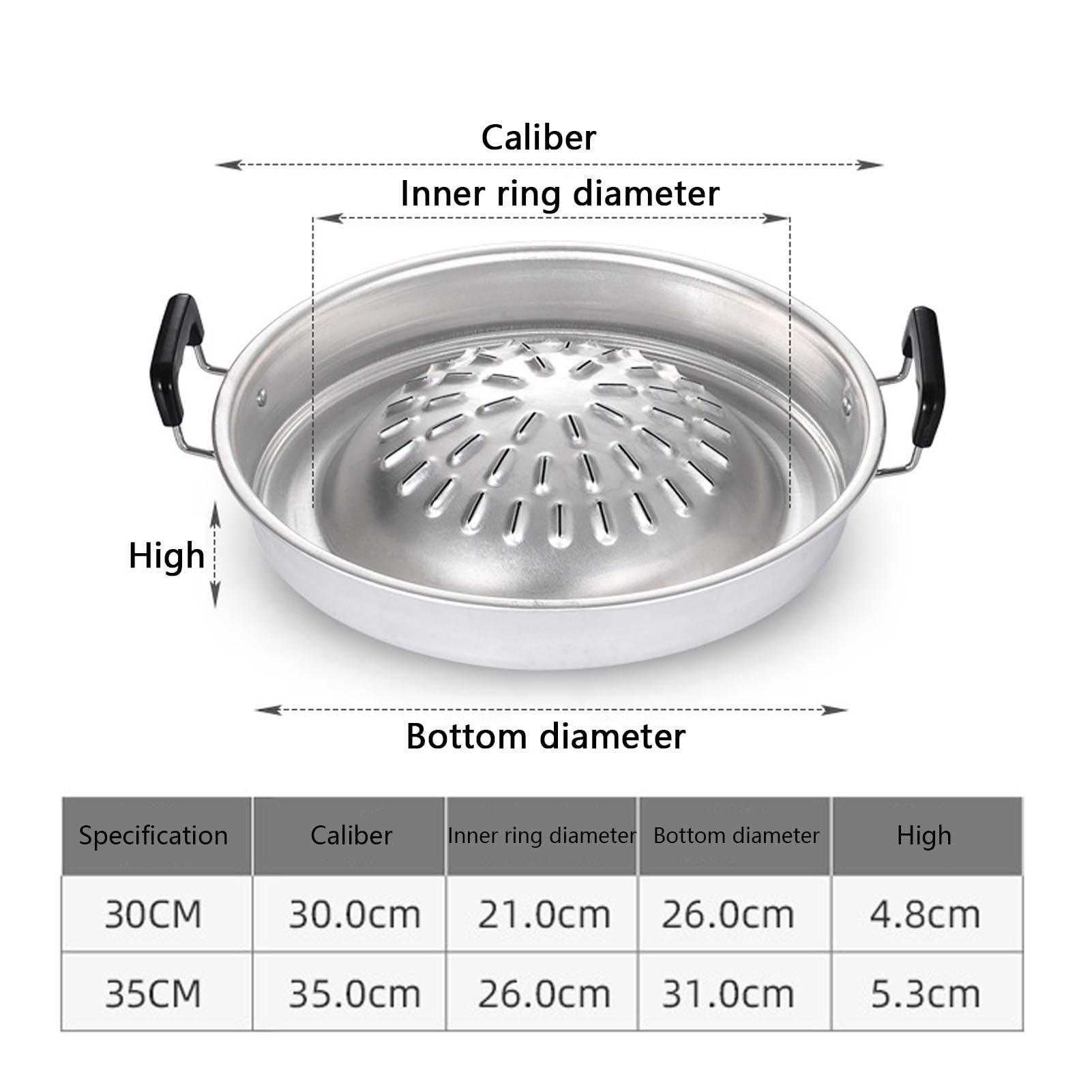 RSBFER Korean BBQ Grill Pan, Aluminum Stovetop Round Barbecue Grill Plate, Basket Steamer Cookware Kitchen Cooking Tools,35cm