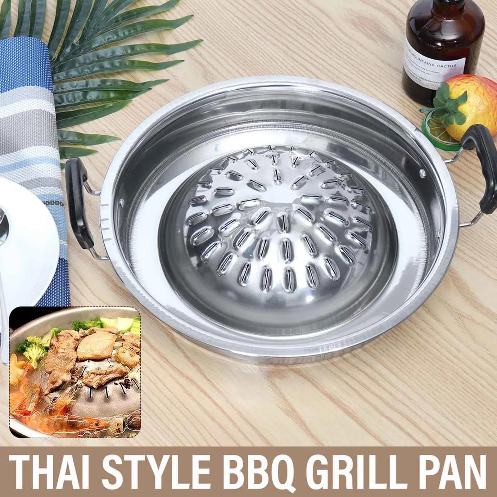 RSBFER Korean BBQ Grill Pan, Aluminum Stovetop Round Barbecue Grill Plate, Basket Steamer Cookware Kitchen Cooking Tools,35cm