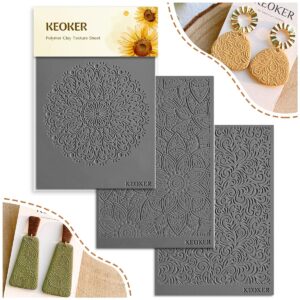 keoker polymer clay texture sheets set, works with boho polymer clay cutter, the same effect as polymer clay texture roller, boho texture sheets for polymer clay (1-3)