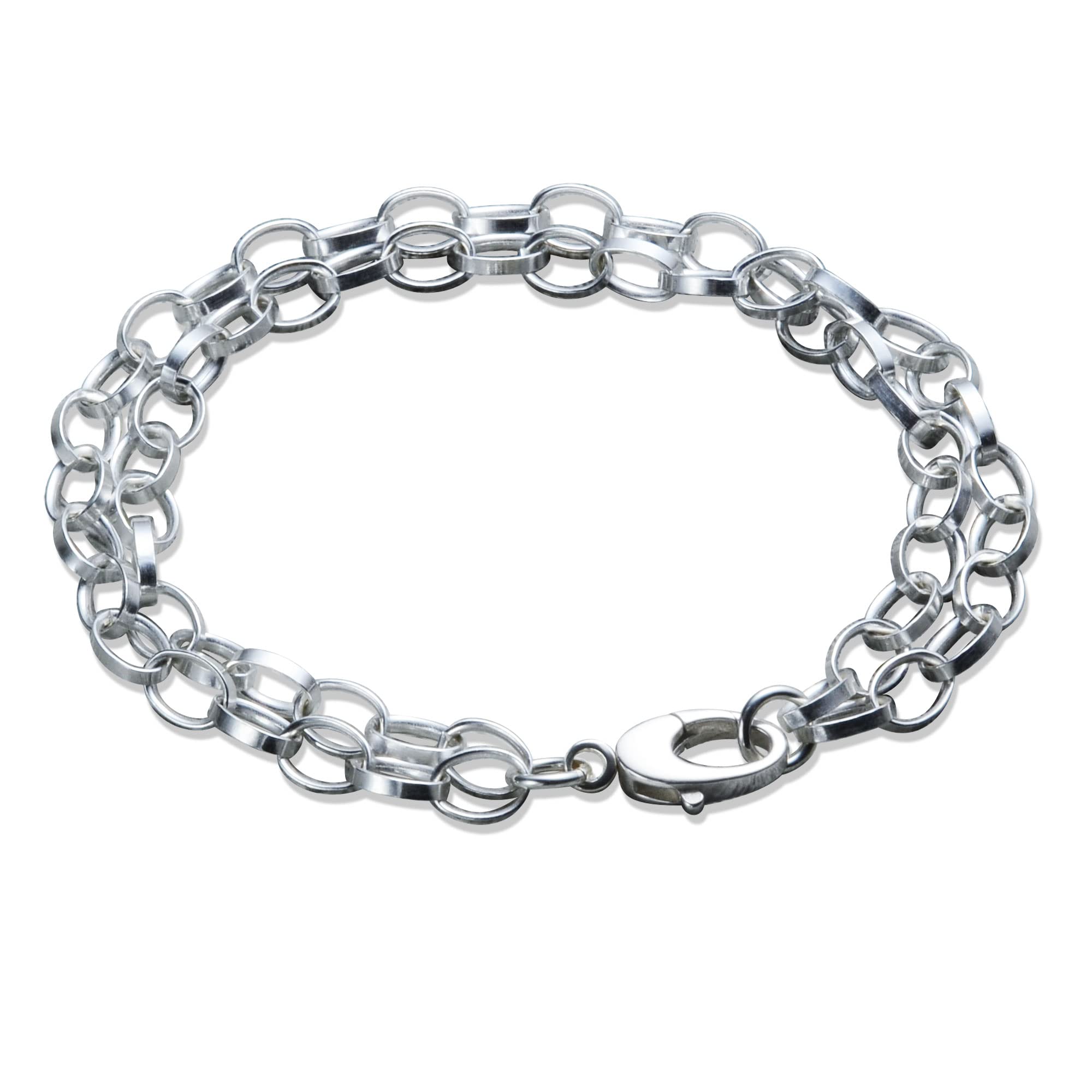 Layered Chain Charm Bracelet in Sterling Silver 8.0 inches (7.0 inches)