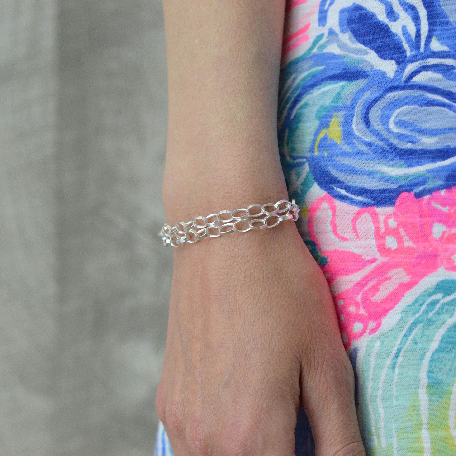 Layered Chain Charm Bracelet in Sterling Silver 8.0 inches (7.0 inches)