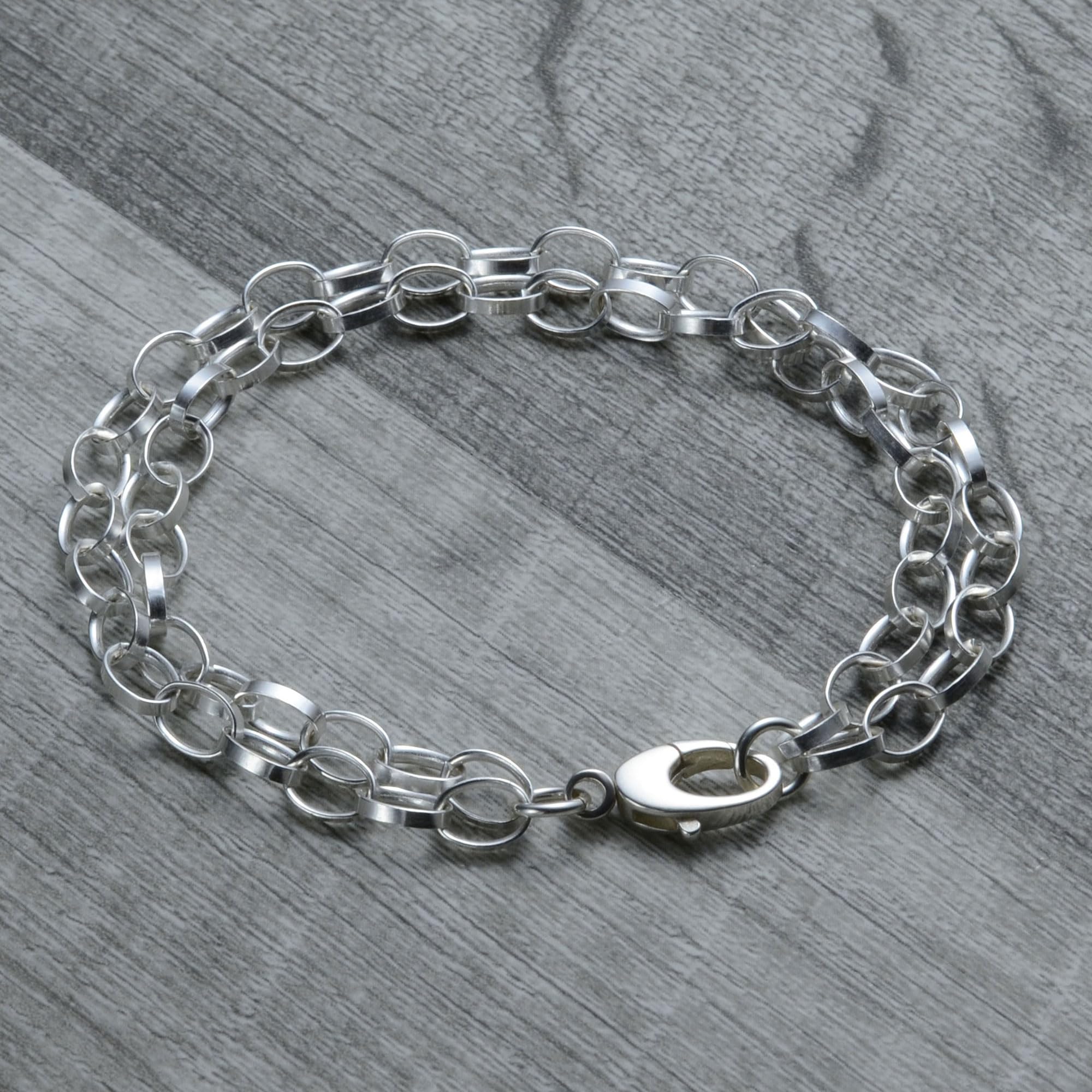 Layered Chain Charm Bracelet in Sterling Silver 8.0 inches (7.0 inches)