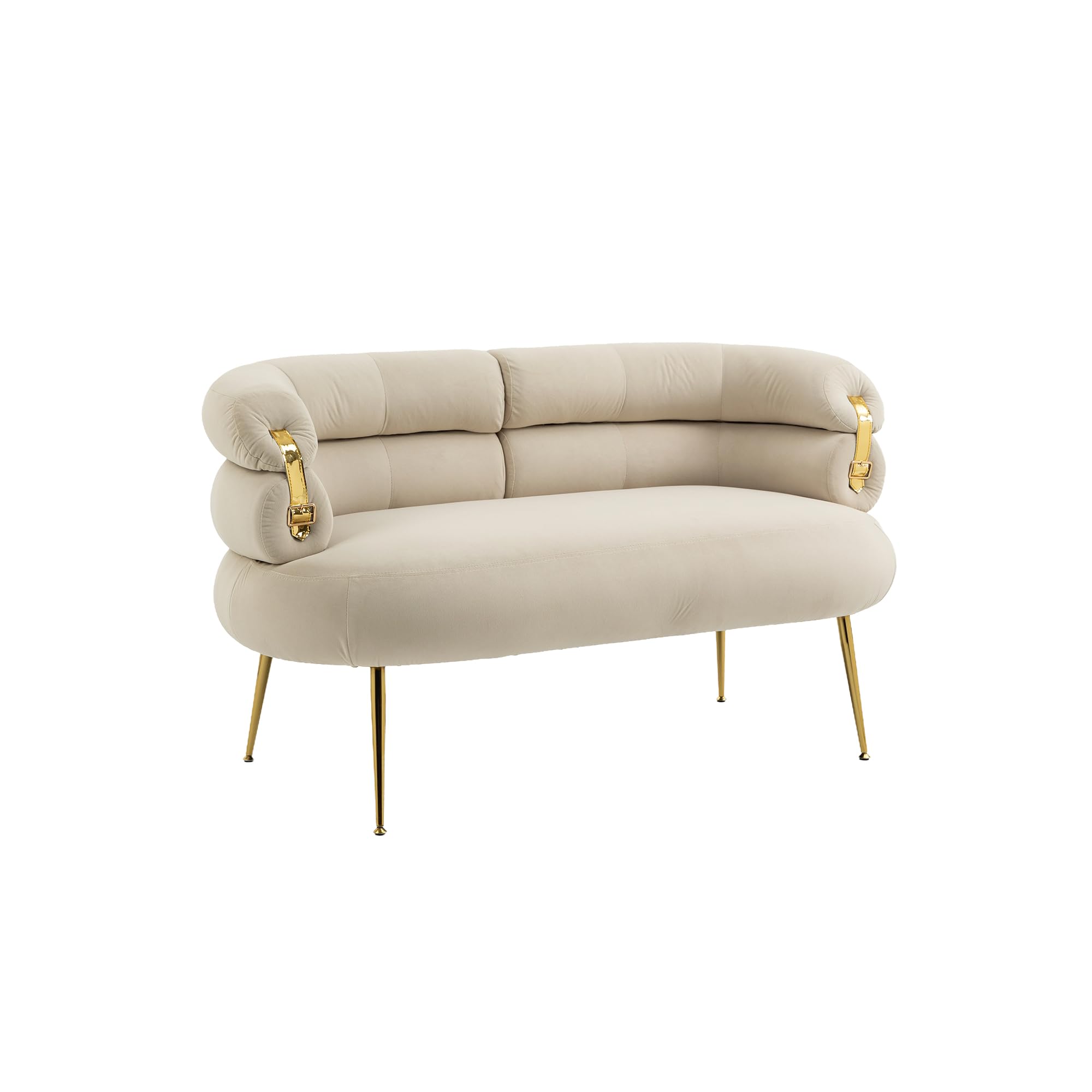 Loveseat Sofa Small Velvet Couch with Gold Metal Feet Modern Mini Settee Loveseat with Curved Back Comfy Accent Upholstered Cloud Sofa for Bedroom Small Spaces, 50'' Beige