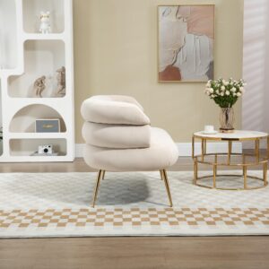 Loveseat Sofa Small Velvet Couch with Gold Metal Feet Modern Mini Settee Loveseat with Curved Back Comfy Accent Upholstered Cloud Sofa for Bedroom Small Spaces, 50'' Beige