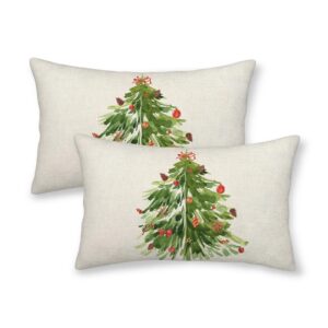 agayna watercolor sage green christmas tree pillow covers 12x20 decor throw pillows case for couch winter xmas indoor outdoor decorative cushion cases for sofa bed decorations set of 2