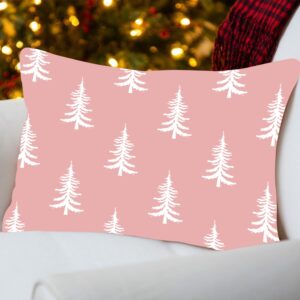 ADFLOOD Christmas Pillow Covers 12X20 Christmas Trees Decorative Throw Pillows Decoration Holiday Party Pink Cushion Case for Home Couch Sofa