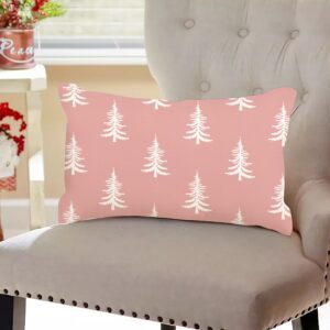 ADFLOOD Christmas Pillow Covers 12X20 Christmas Trees Decorative Throw Pillows Decoration Holiday Party Pink Cushion Case for Home Couch Sofa