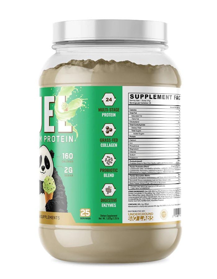 Underground Bio Labs Panda Fuel Premium Protein Non-GMO Whey,Hydrolyzed Collagen,Casein,Probiotics,Enzymes, Keto Friendly,Time Release, 25 Servings (Mint Chocolate Ice Cream)