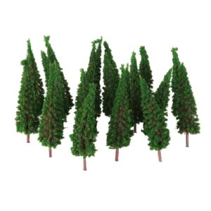 MANGOUSONG Miniature Trees,50Pcs Green Pagoda Trees Model Train Railway Park Street Scenery HO 1:100 Scale