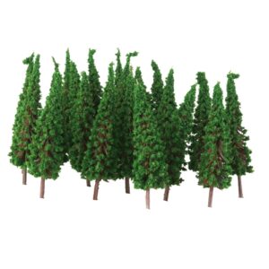 MANGOUSONG Miniature Trees,50Pcs Green Pagoda Trees Model Train Railway Park Street Scenery HO 1:100 Scale