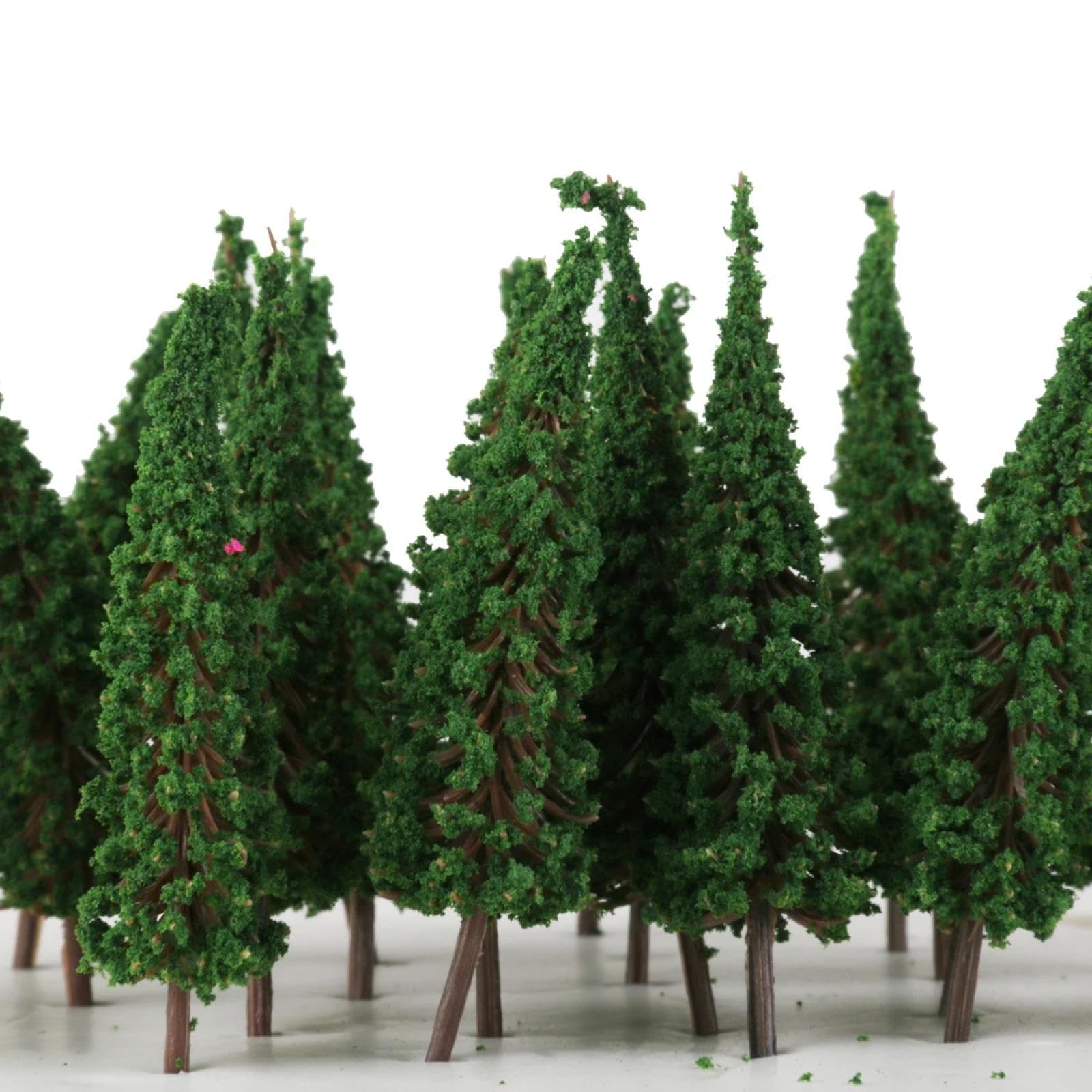 MANGOUSONG Miniature Trees,50Pcs Green Pagoda Trees Model Train Railway Park Street Scenery HO 1:100 Scale