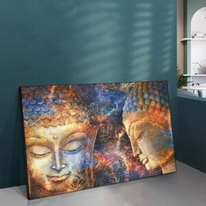 ESyem Posters Buddha Mural Religious Wall Art Abstract Gold Buddha Mural Wall Art Canvas Art Poster And Wall Art Picture Print Modern Family Bedroom Decor 12x16inch(30x40cm) Frame-style