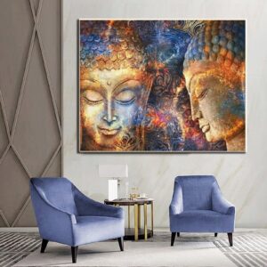 ESyem Posters Buddha Mural Religious Wall Art Abstract Gold Buddha Mural Wall Art Canvas Art Poster And Wall Art Picture Print Modern Family Bedroom Decor 12x16inch(30x40cm) Frame-style