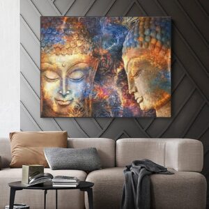 ESyem Posters Buddha Mural Religious Wall Art Abstract Gold Buddha Mural Wall Art Canvas Art Poster And Wall Art Picture Print Modern Family Bedroom Decor 12x16inch(30x40cm) Frame-style