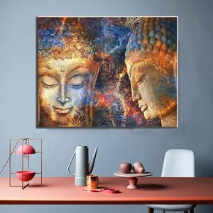 ESyem Posters Buddha Mural Religious Wall Art Abstract Gold Buddha Mural Wall Art Canvas Art Poster And Wall Art Picture Print Modern Family Bedroom Decor 12x16inch(30x40cm) Frame-style