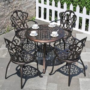 EESHHA Garden Bench Garden Furniture Sets Table and Chairs Garden 5 Piece Cast Aluminum Outdoor Bistro Set Patio Furniture Set of 5