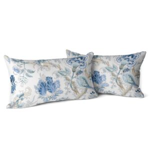 snycler chinoiserie pillow covers set of 2 blue and white outdoor pillows flowers throw pillow covers cotton square cushion cover decor for bedroom couch bed living room sofa chair 12"x20" c12