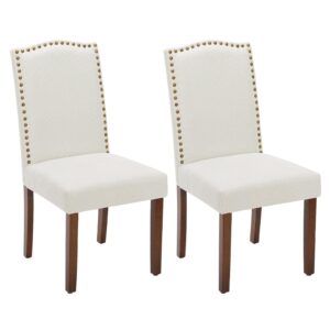 dumos dining chairs set of 2, fabric dining room chairs, upholstered parsons chairs with nailhead trim and wood legs, kitchen side chair for dining living room,bedroom - beige