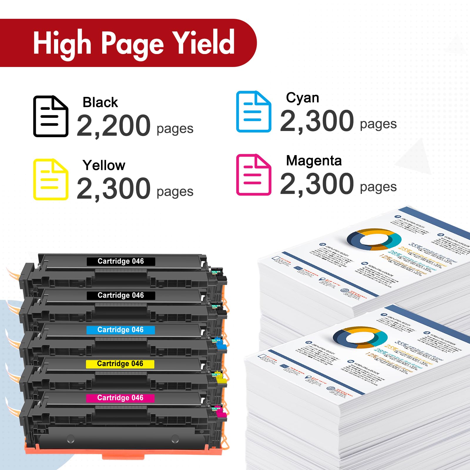 046 046H MF733Cdw 5-Color Toner Cartridge Set Replacement for Canon 046 046H Toner Cartridge for Canon Color imageCLASS MF733Cdw MF731Cdw MF735Cdw LBP654Cdw Laser Printer (5-Pack)