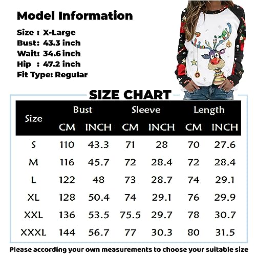 Womens Christmas Sweatshirt Long Sleeve Crewneck Cute Vintage Trendy Winter 2023 Christmas Sweater Women Reindeer Merry Tshirts Shirts White L