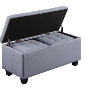 Large Storage Ottoman Bench Set, 3 in 1 Combination Ottoman, Bedroom Bench with Hidden Storage, Tufted Ottoman Linen Bench - Support 250lbs, for Living Room, Entryway, Hallway, TV Entertainment, Grey