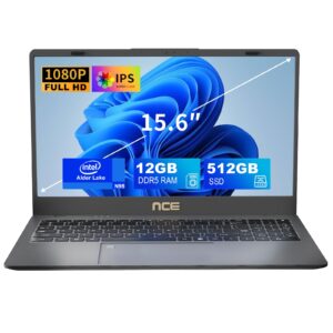 laptop computer, 15.6 inch fhd 1080p ips screen with intel quad-core n95 processor, 12gb ddr5 ram 512gb m.2 ssd, windows 11 pro, type_c, hdmi, usb 3.0, numeric keypad, bluetooth 5.0, 2.4g/5g wifi