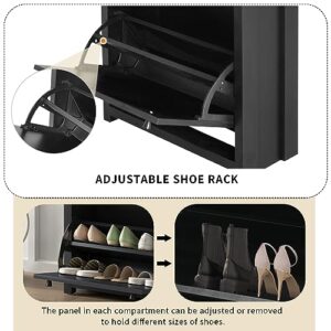 HESIEU Functional Wooden Shoe Cabinet with 2 flip-top Drawers, Wood Grain Pattern top Shoe Cabinet with Drawers Freestanding Shoe Rack with Adjustable Panel for Hallway Entrance Foyer (Black)