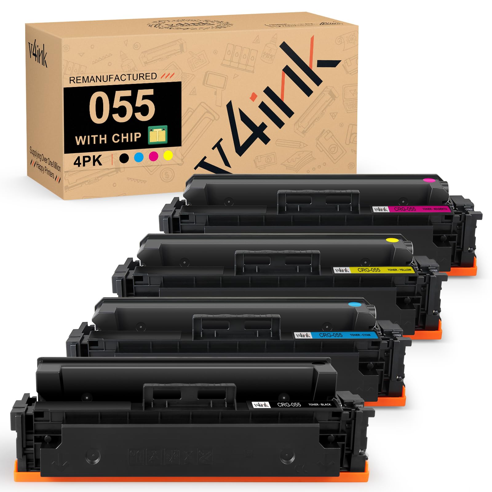 v4ink 055 Toner Cartridge (with Chip) Compatible Replacement for Canon 055 CRG-055 Work with Canon imageCLASS MF743Cdw MF741Cdw MF745Cdw MF746Cdw MF740C LBP664Cdw LBP660C Toner Cartridge Set, 4-Pack