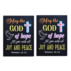 bible patches romans 15:13, the god of hope fill you with all joy and peace embroidery tactical morale hook loop patch