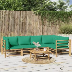 vraxo 6 piece patio lounge set with green cushions bamboo,outdoor furniture sets-118.8lbs