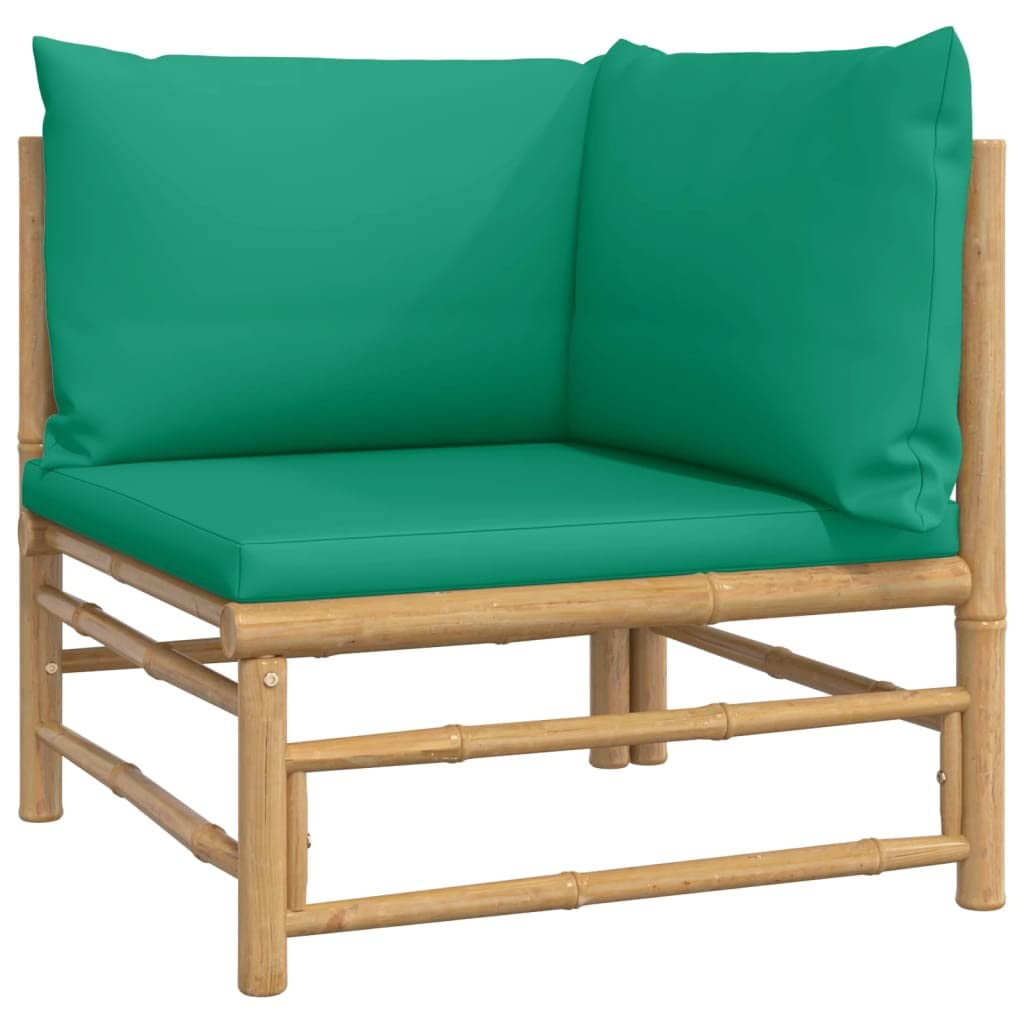 VRAXO 6 Piece Patio Lounge Set with Green Cushions Bamboo,Outdoor Furniture Sets-118.8lbs