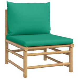 VRAXO 6 Piece Patio Lounge Set with Green Cushions Bamboo,Outdoor Furniture Sets-118.8lbs