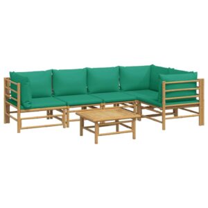 VRAXO 6 Piece Patio Lounge Set with Green Cushions Bamboo,Outdoor Furniture Sets-118.8lbs