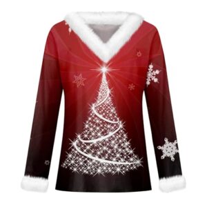 HAVUITYY Christmas Shirts For Women Plus Size Christmas Costume Christmas Sweatshirt For Women Christmas Tshirts Womens Blouses And Tops Dressy Girls Flannel Shirts Christmas Tops For Women XX-Large