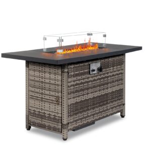 vasitelan fire pit propane gas firepit table 43" outdoor fire pit rectangular tabletop with lid, rain cover, tempered glass wind guard for outside garden backyard deck patio (style 1)