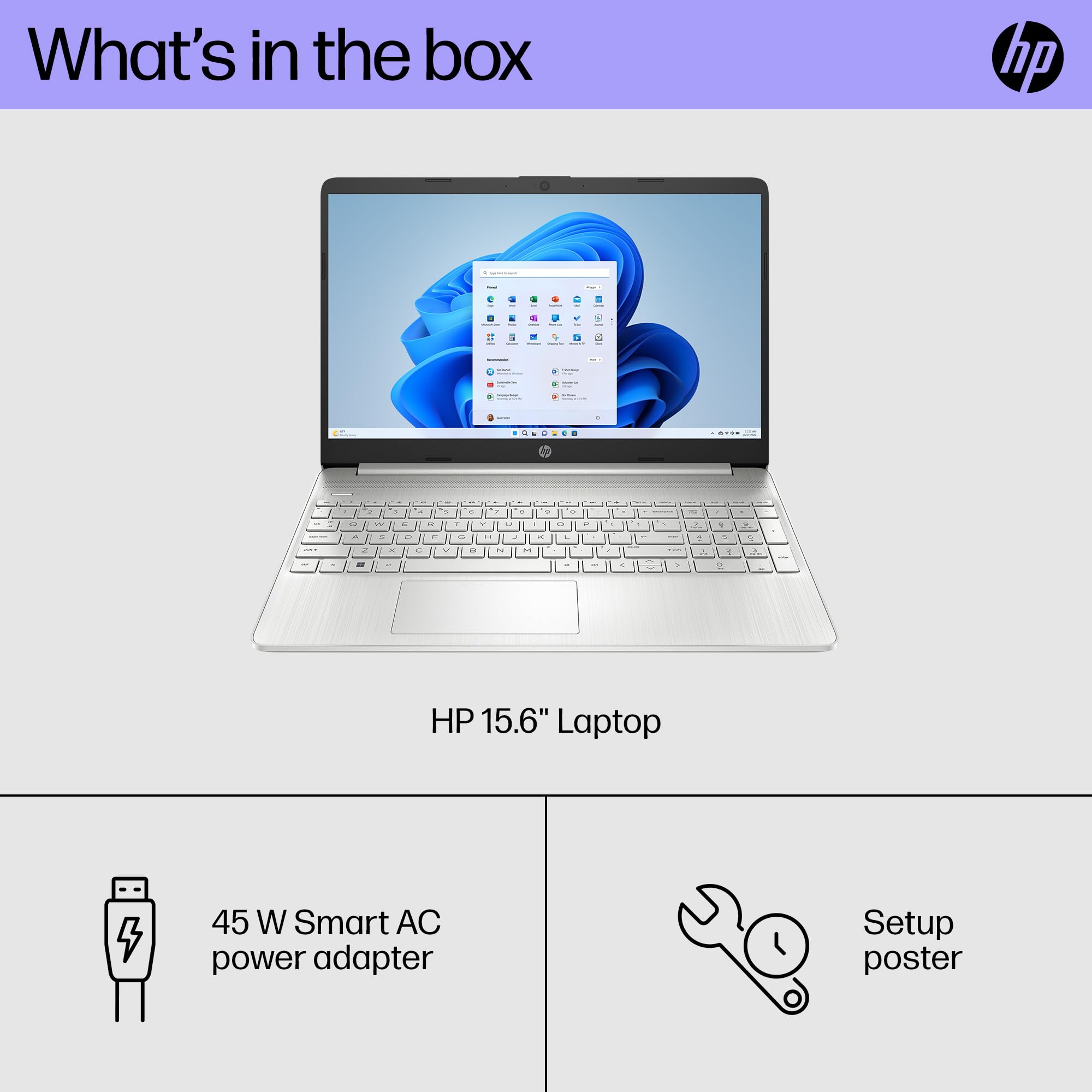 Hp 15.6"" HD Display | AMD Ryzen 5 5500U Processor (Beat i7-1195G7) | 8GB RAM | 256GB SSD | AMD Radeon Graphics True Vision HD Camera | Windows 11 Home | Bundle with Laptop Stand, Silver