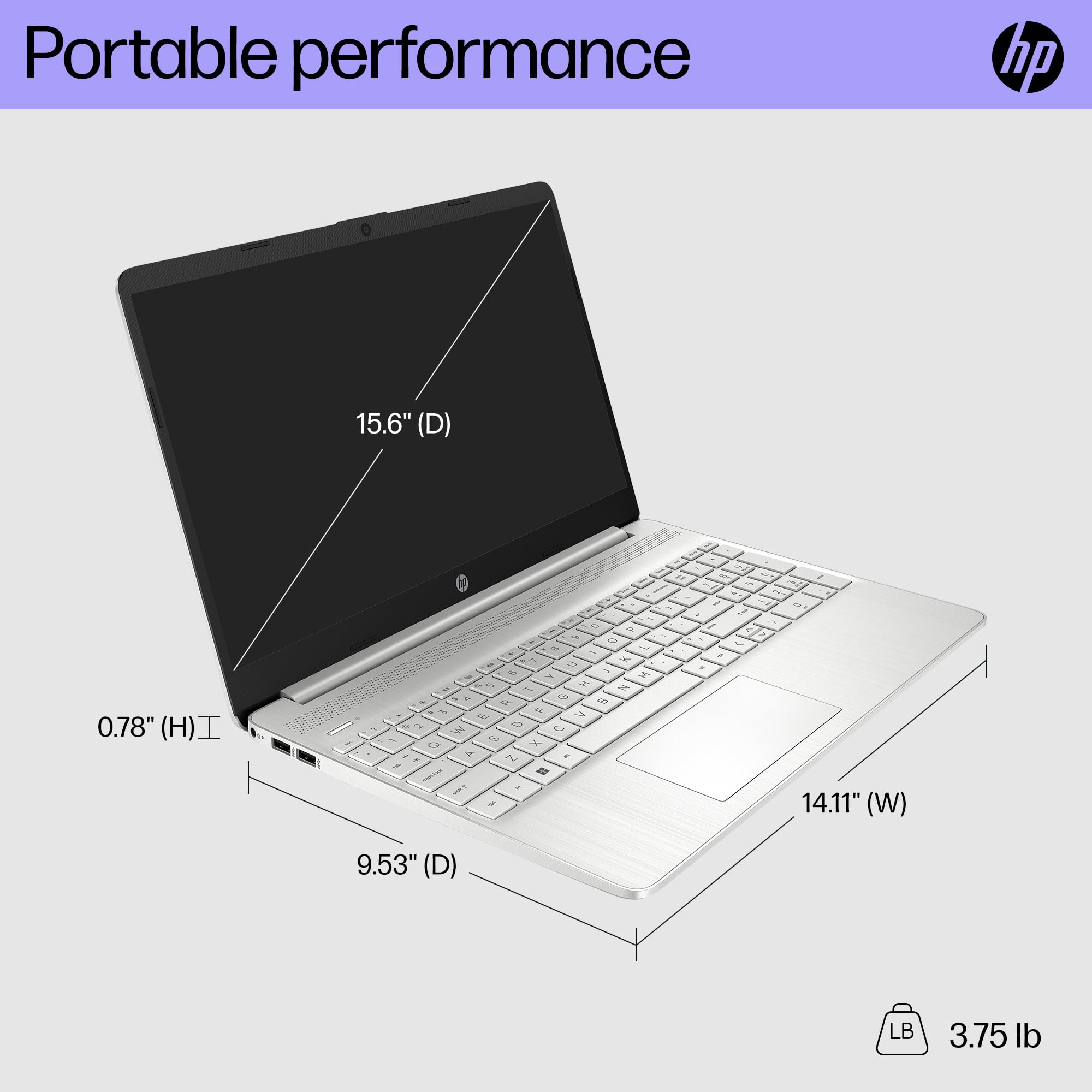 Hp 15.6"" HD Display | AMD Ryzen 5 5500U Processor (Beat i7-1195G7) | 8GB RAM | 256GB SSD | AMD Radeon Graphics True Vision HD Camera | Windows 11 Home | Bundle with Laptop Stand, Silver