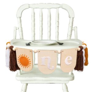 first trip around the sun highchair banner - wood first birthday tassel garland,nursery and kids room decor, tassel high chair banner (sun tassel wood)