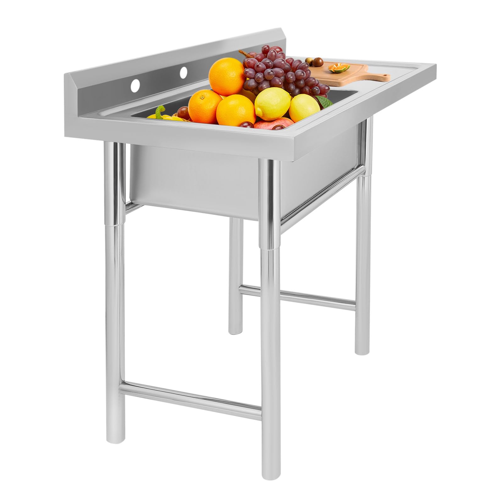 201 Stainless Steel Utility Sink Freestanding Single Bowl Commercial Sink Kitchen One Compartment Workbench Sink, for Restaurant, Laundry Room, Backyard, Garages, 39.3"L*23.6"W*36.7"H