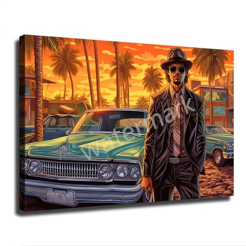 ULLiaN Mexican Chicano Confident Dark Car Aesthetic Poster Wall Art Men Car Poster Boy Room Colorful Modern Car Truck Retro Car Truck Wall Decoration Teen Bedroom Aesthetic (08x12inch-No Framed)