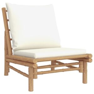 VRAXO 3 Piece Patio Lounge Set with Cream White Cushions Bamboo,Outdoor Furniture Sets-60.94lbs